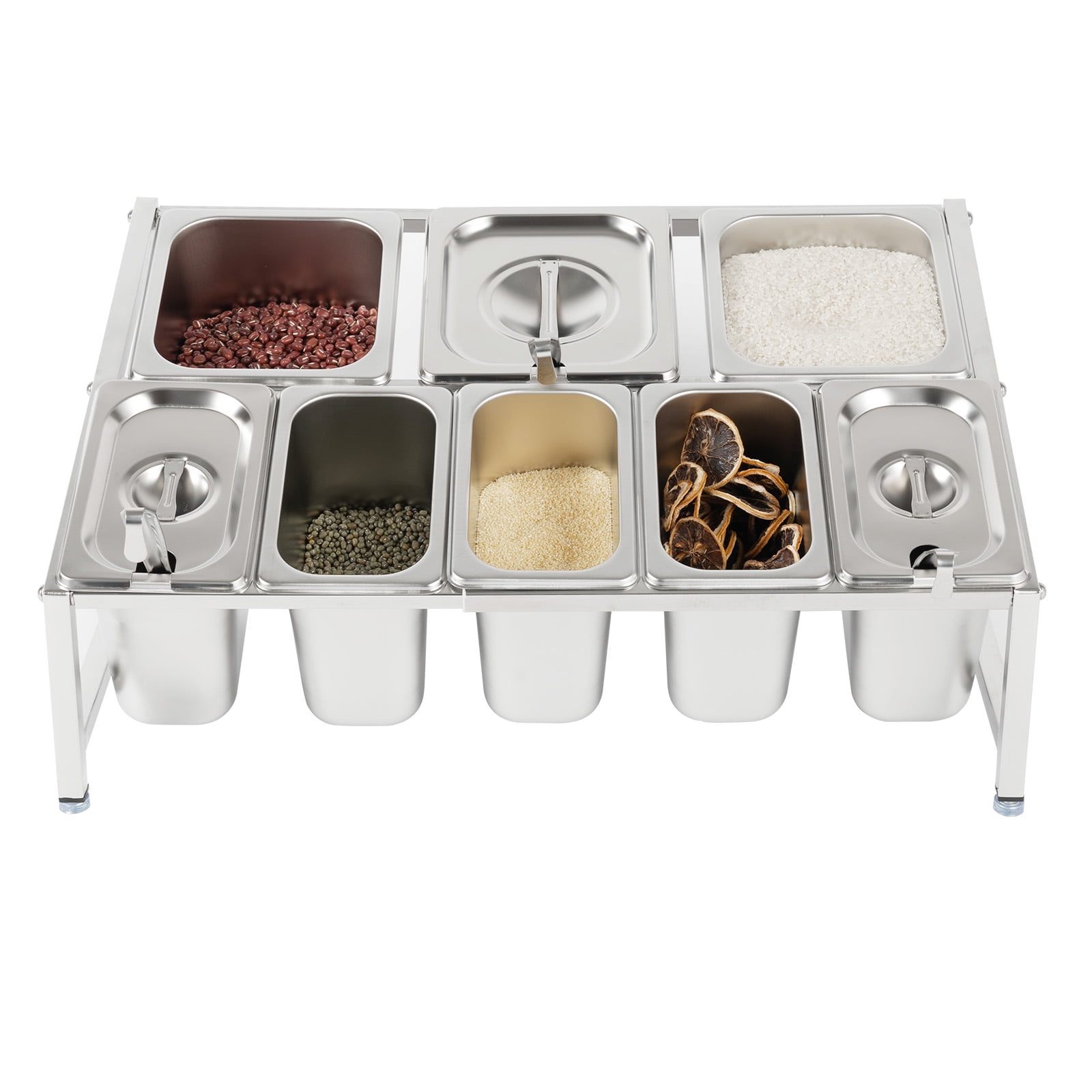 8 Stainless Steel Seasoning Containers with Lids & Ladles, Condiment ...