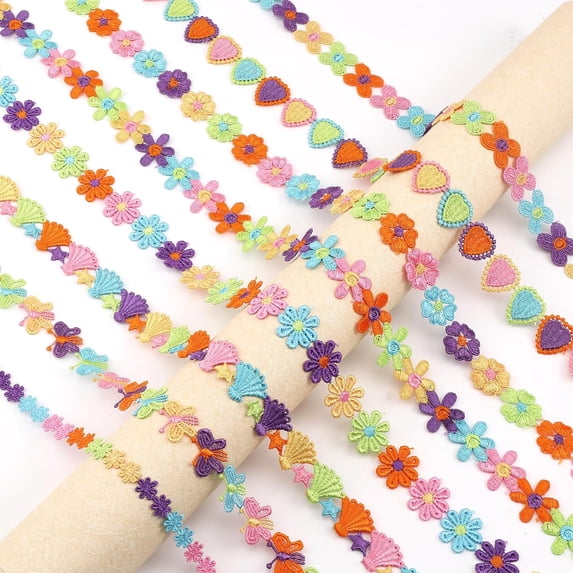 8 Strands 8 Styles Polyester Lace Trims Embroidered Applique Sewing ...