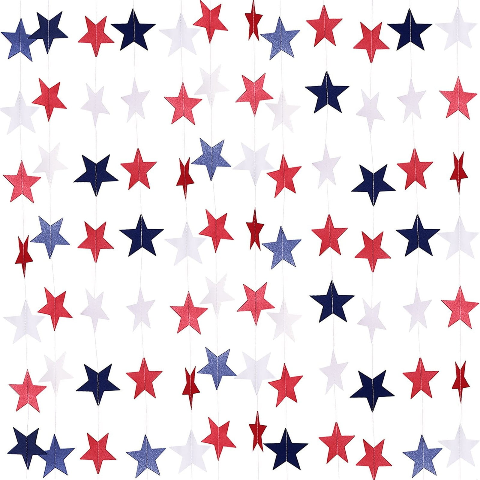 8 Strands Patriotic Star Streamers Banner Garland for 4th of July ...