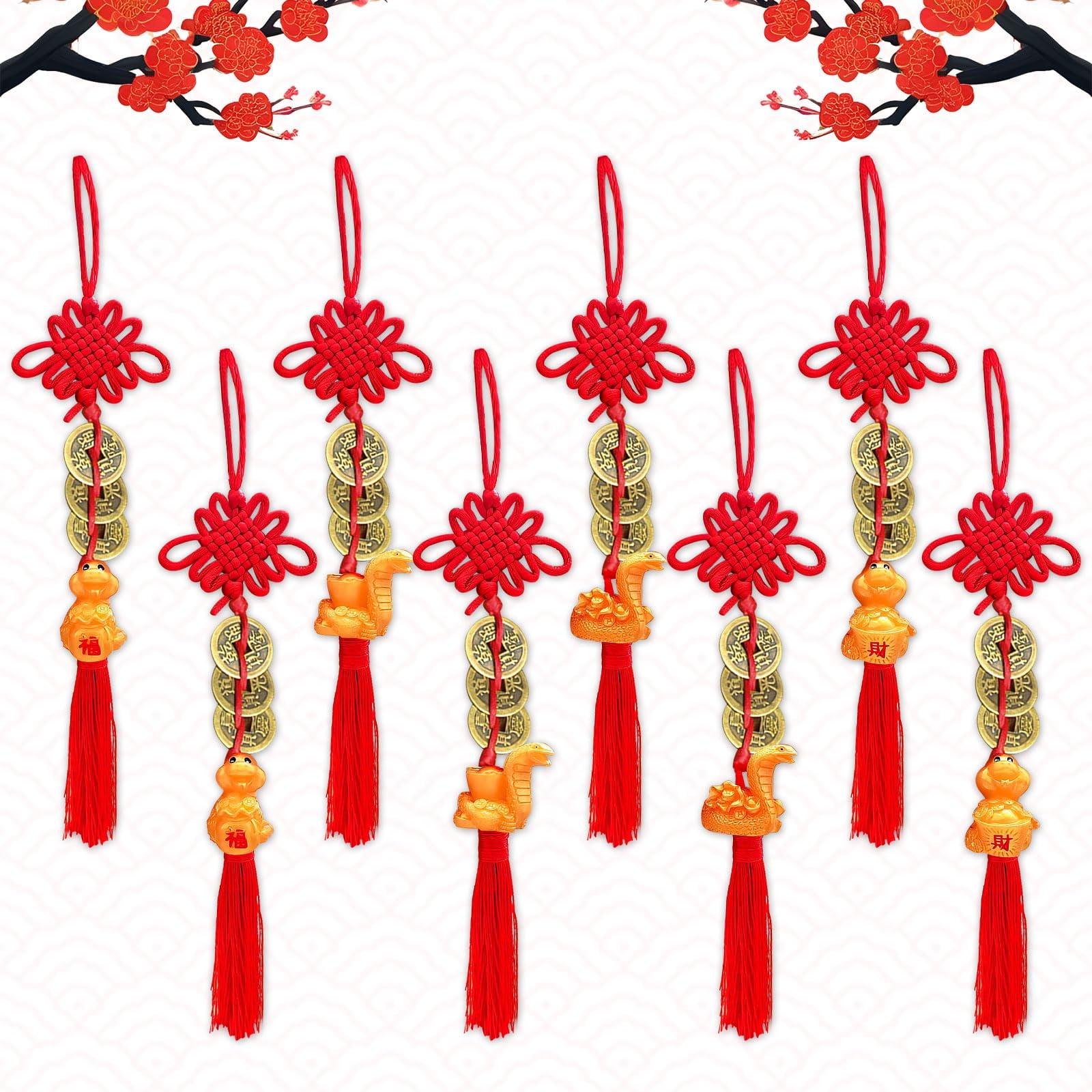 8 Strings Chinese New Year Lucky Coins Charms Chinese Feng Shui Coins ...