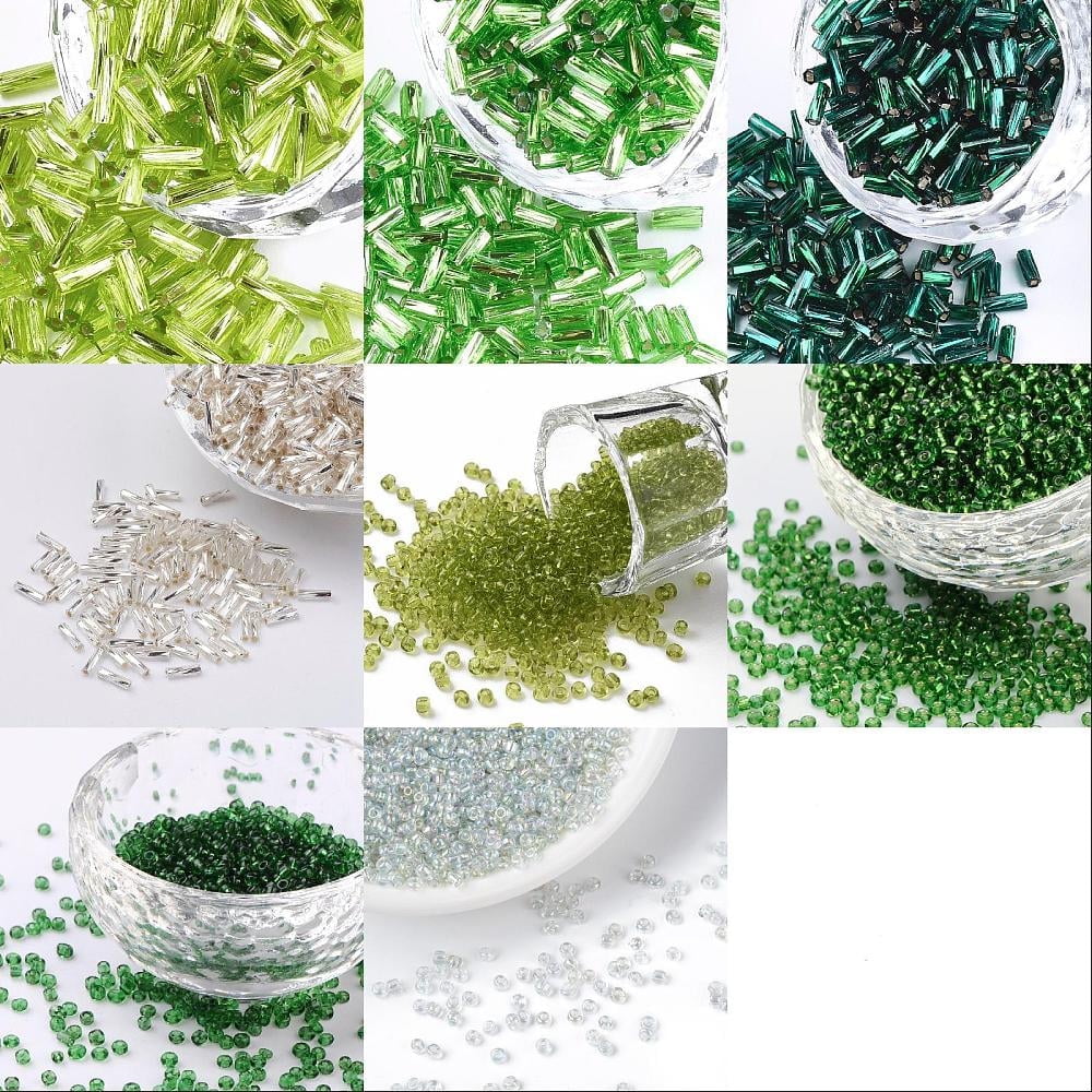 8Style Glass Seed Beads Round Twisted Bugle Green Hole: 0.5-1mm ...