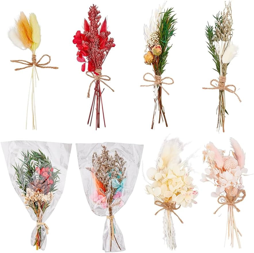 8 Style Mini Dried Flower Bouquet Dry Flower Bundles with Stems Dried ...