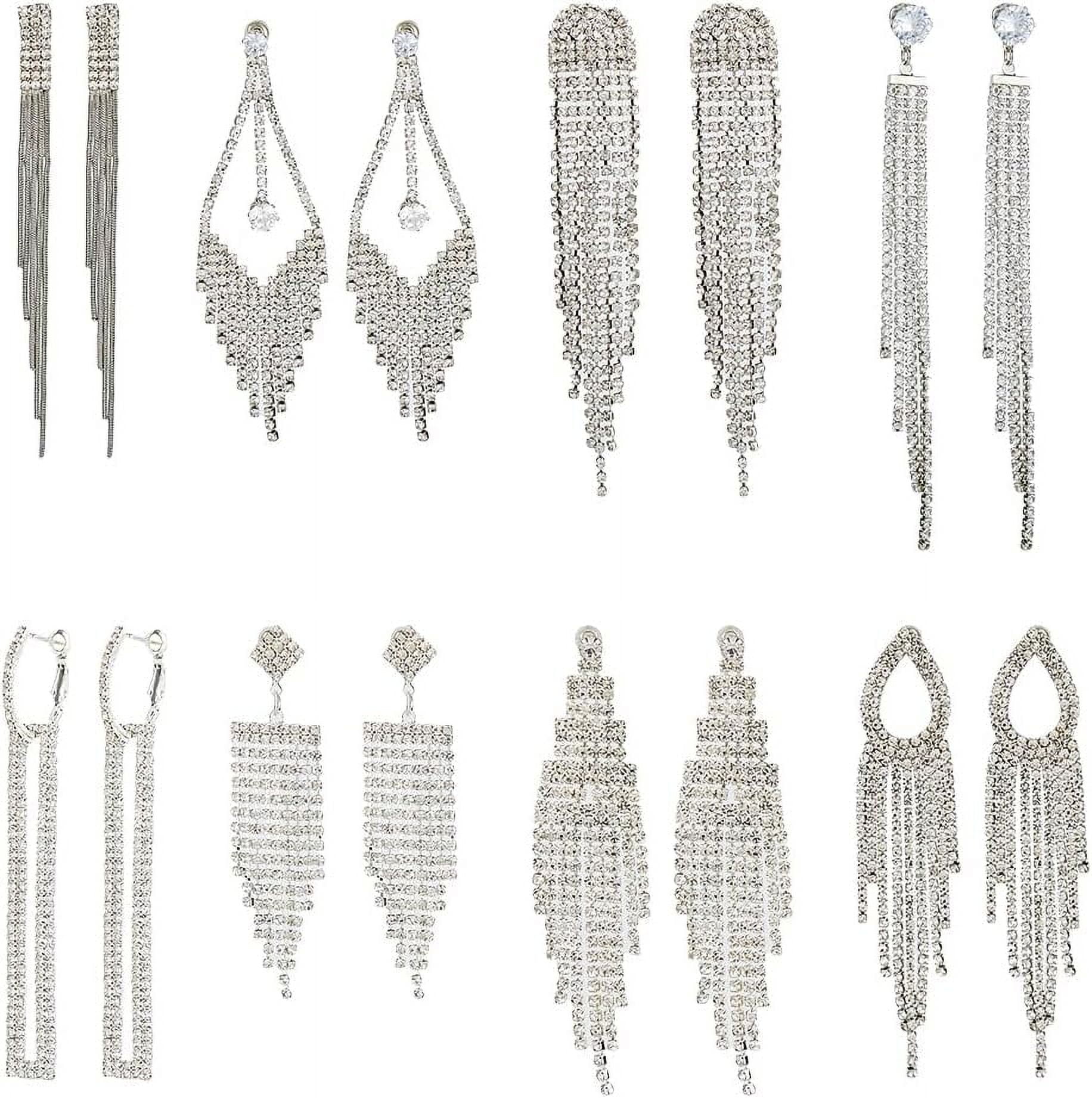 8 Style Rhinestone Dangle Stud Earrings Long Crystal Tassel Earrings ...