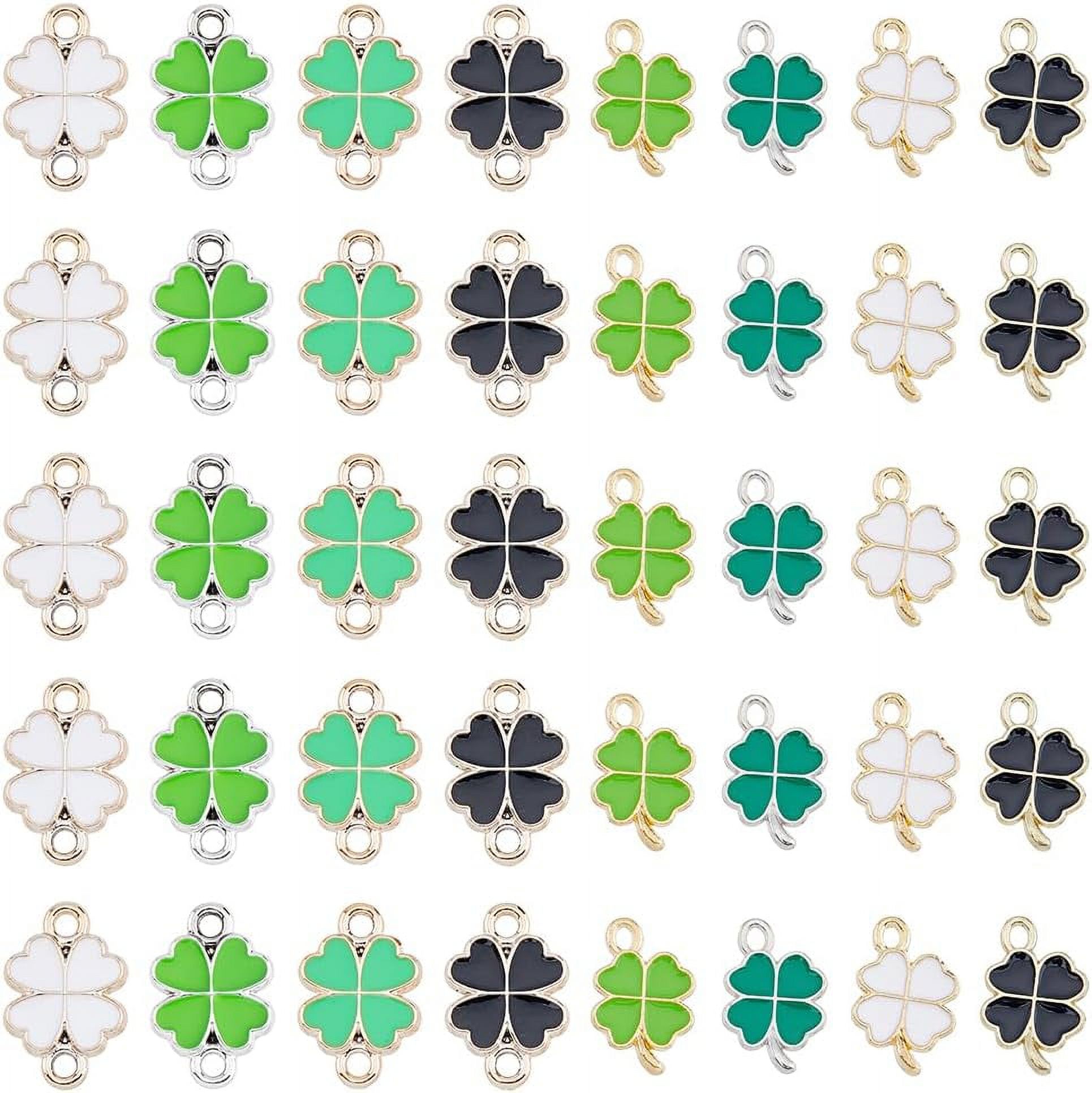 8 Styles 80Pcs Four Leaf Clover Pendants Green Alloy Clover Connectors ...
