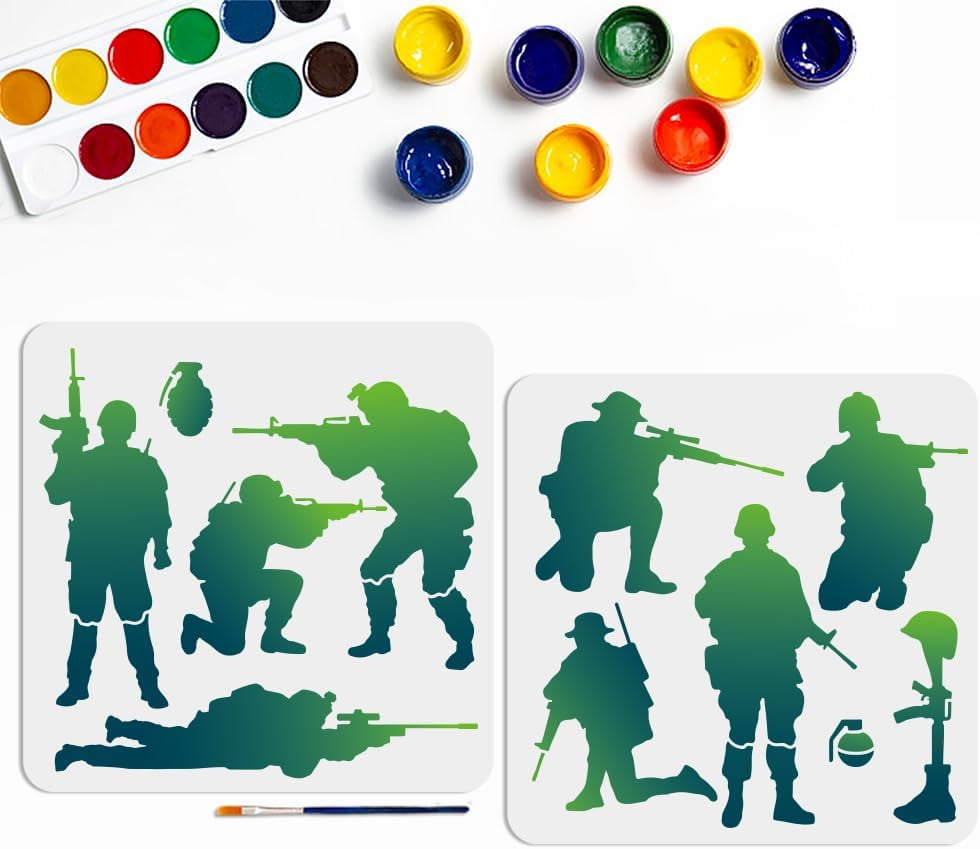 8 Styles Army Soldier Stencils 11.8×11.8inch Infantry Painting Stencil ...