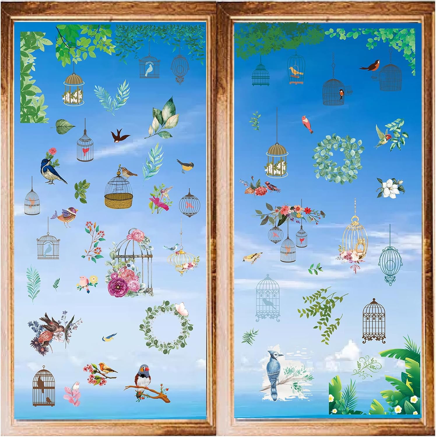 8 Styles Birdcage Wall Stickers Plant Bird Garland Flower PVC Window ...