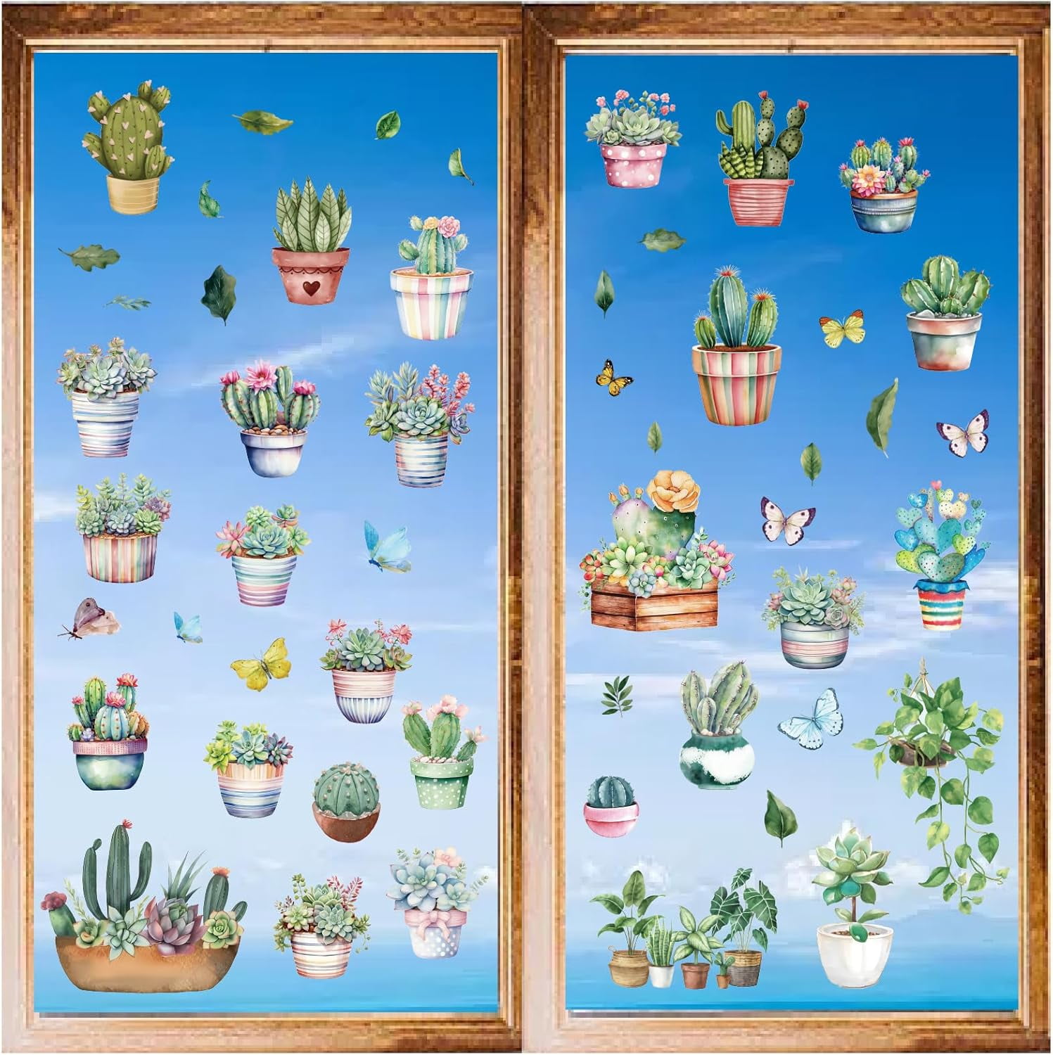 8 Styles Cactus Wall Stickers Green Potted Plants Window Stickers ...