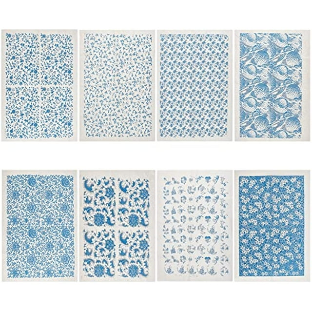 8 Styles Ceramic Decals Blue and White Porcelain Ceramics Clay Transfer ...