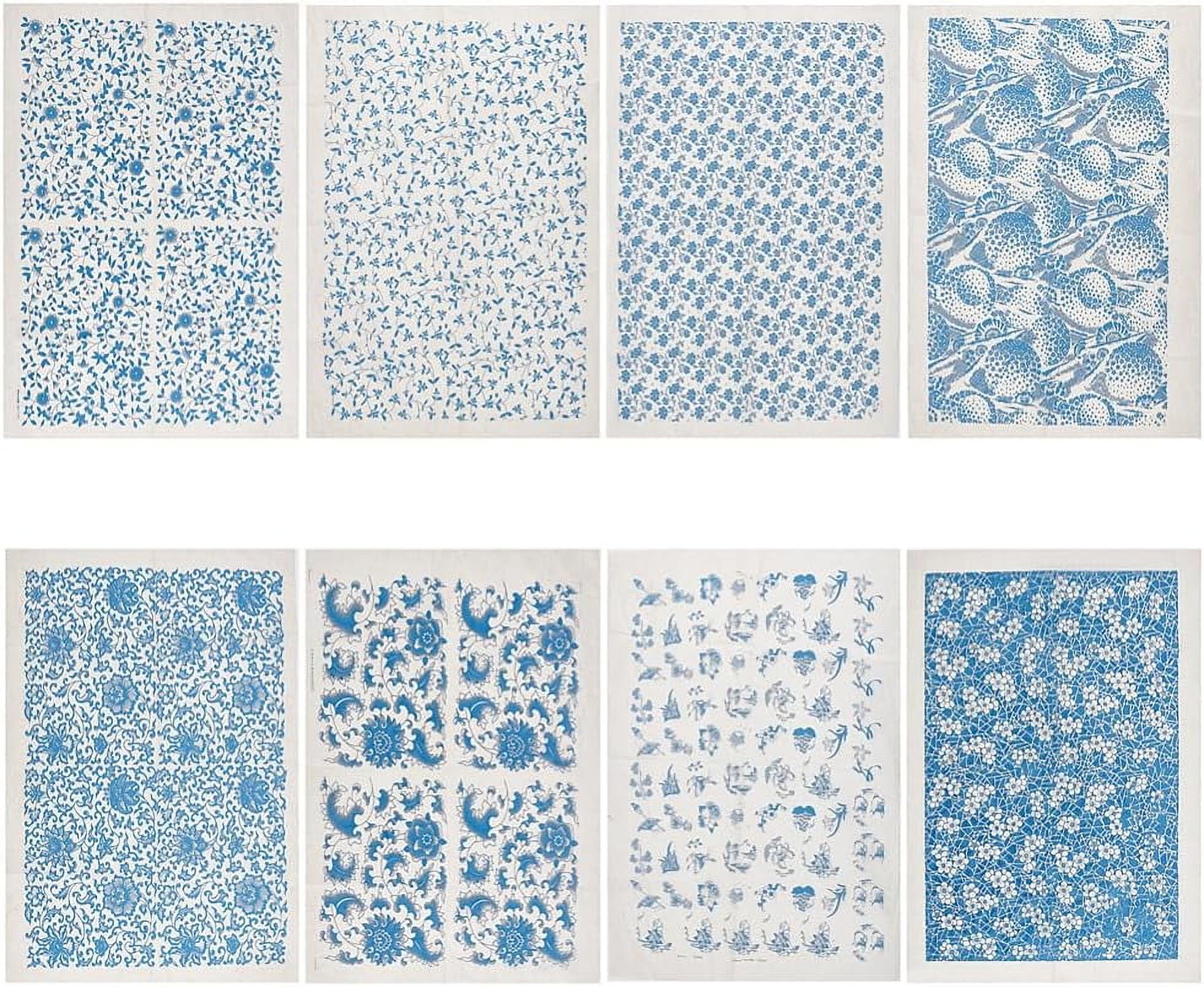 8 Styles Ceramic Decals Blue and White Porcelain Ceramics Clay Transfer ...