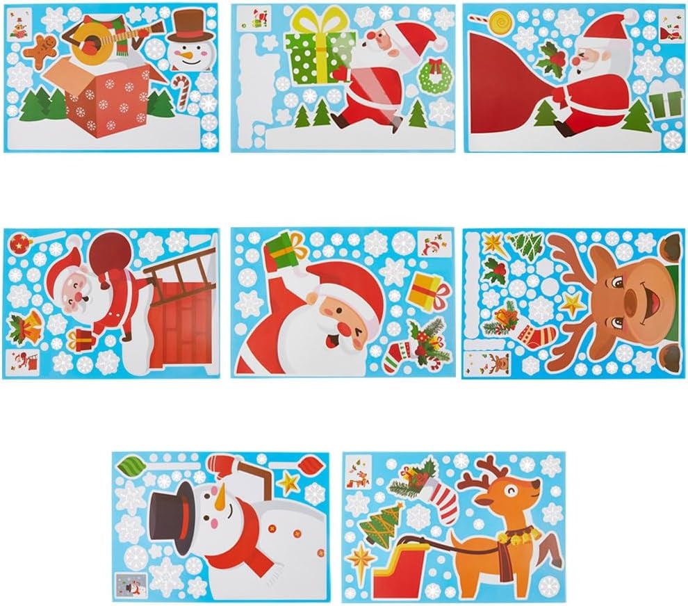 8 Styles Christmas Window Sticker Santa Claus Clings Double Sided ...