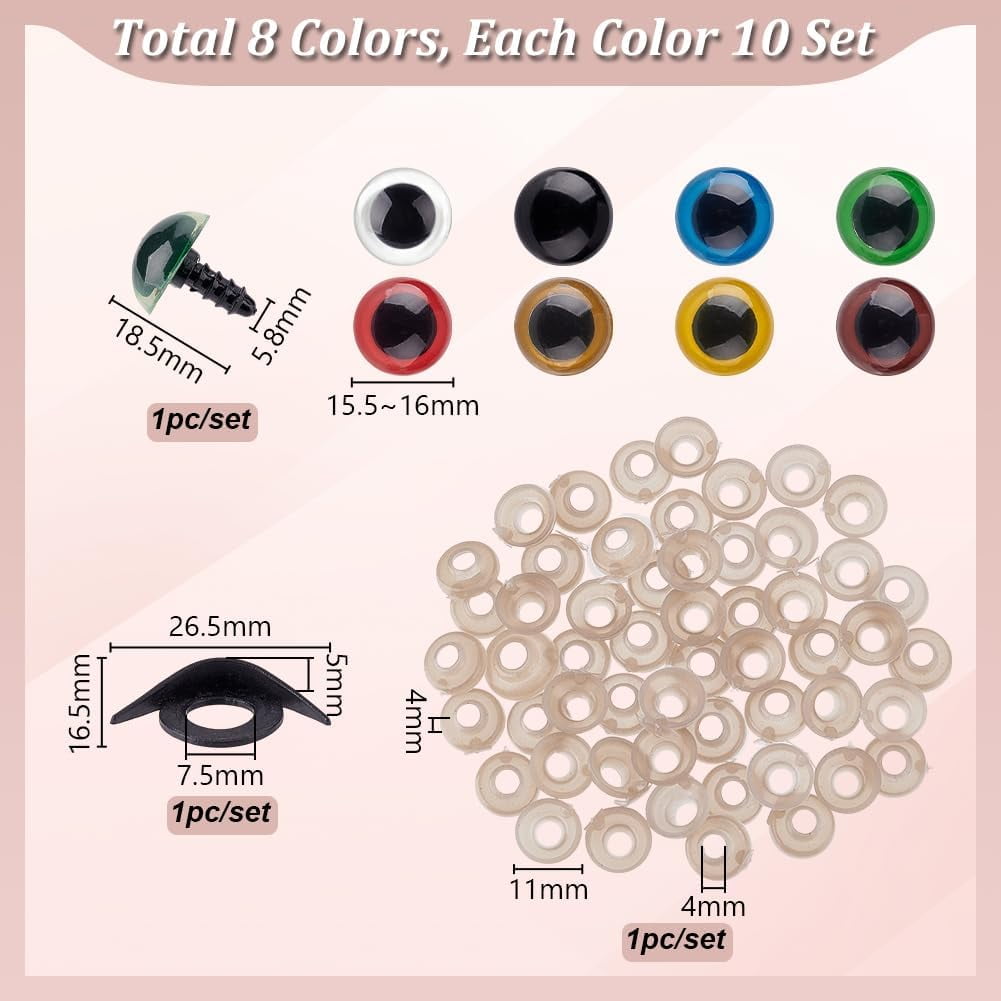 8 Styles Colorful Safety Eyes 80 pcs Plastic Safety Eyes with Eyelid ...