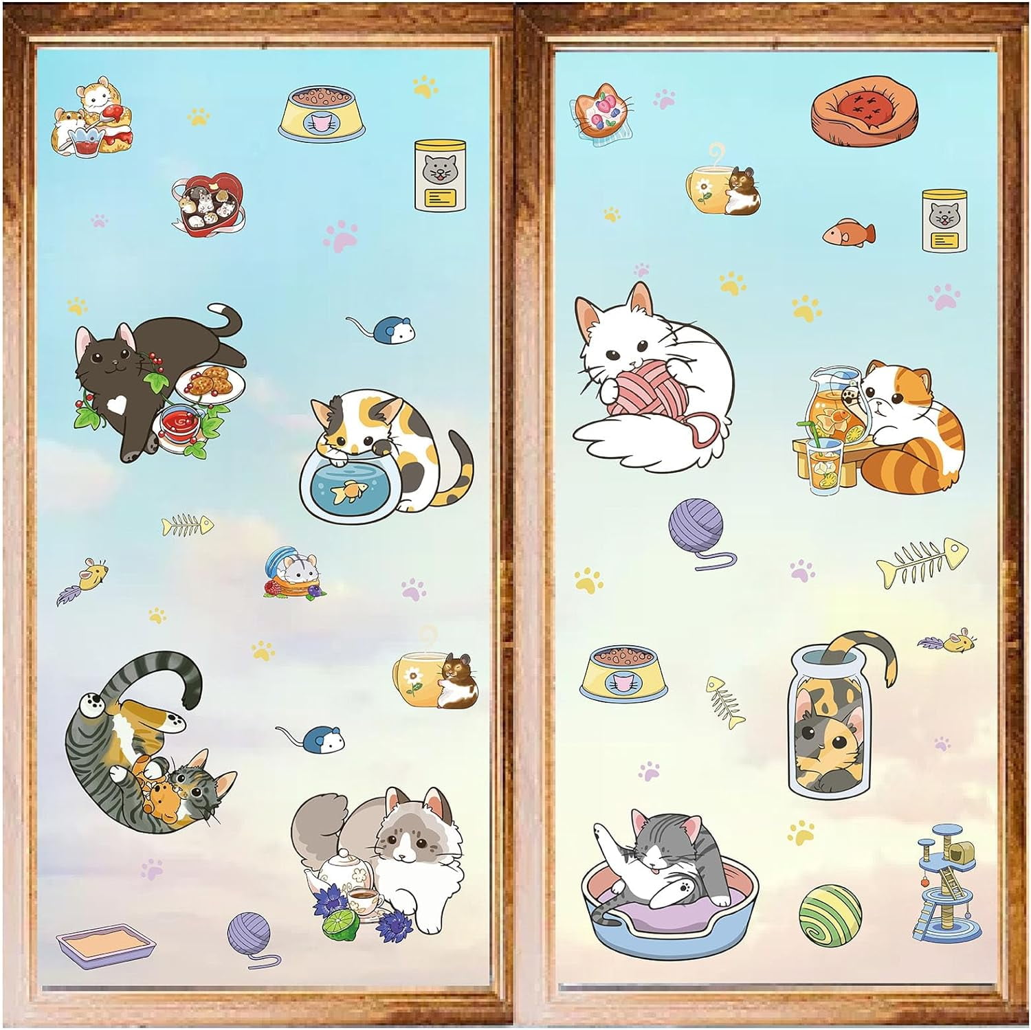 8 Styles Cute Cats Window Decals Stickers Cartoon Animal Kitty Wall ...