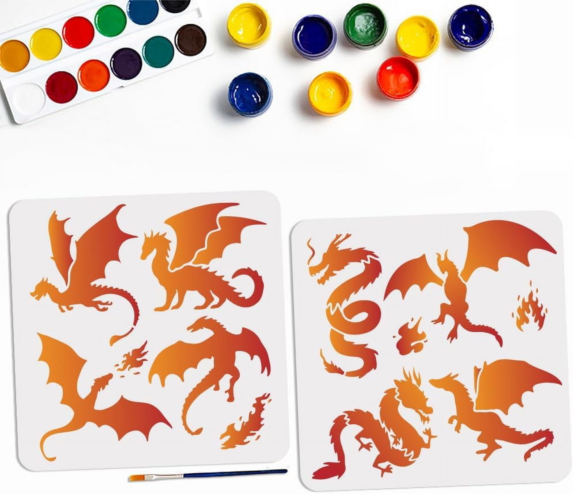 8 Styles Dragon Flame Stencil 11.8×11.8inch Large Western Dragon ...