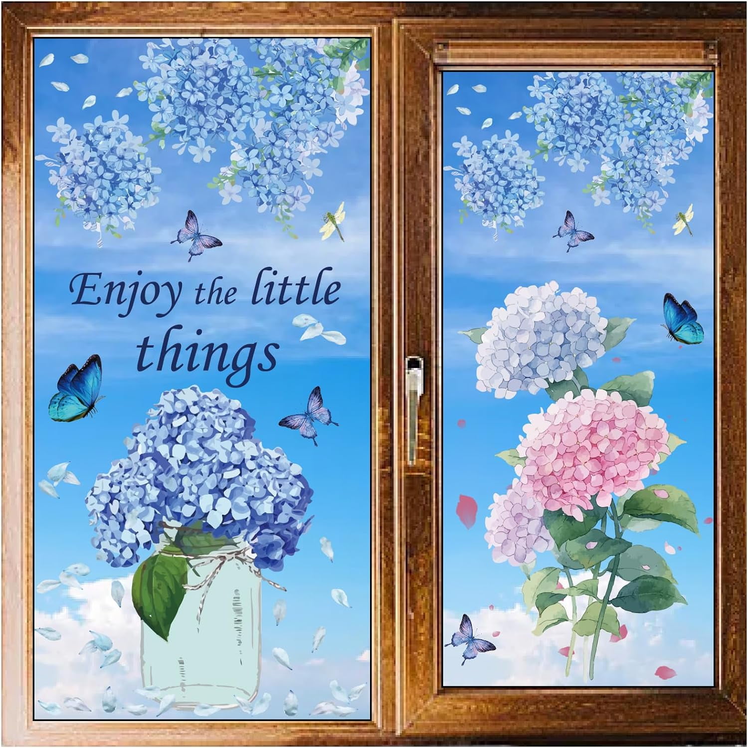 8 Styles Flower Window Stickers Hydrangea Butterfly Wall Decals Clings ...