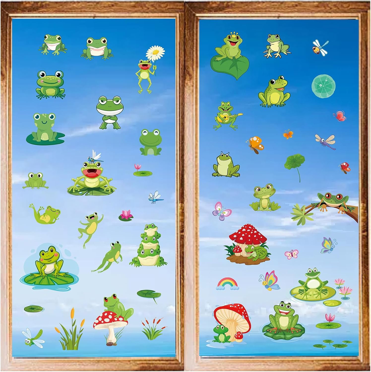 8 Styles Frog Window Stickers Green Animal Wall Clings Peel and Stick ...