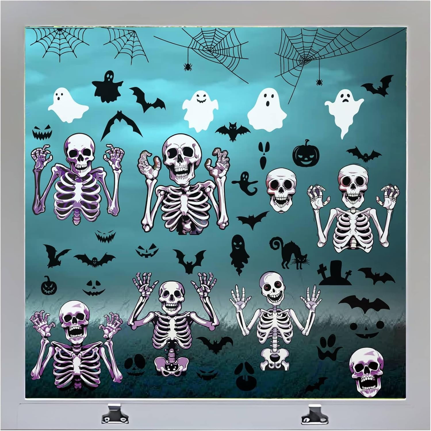 8 Styles Halloween Skeleton Window Sticker Spooky Ghost Skull Spider ...