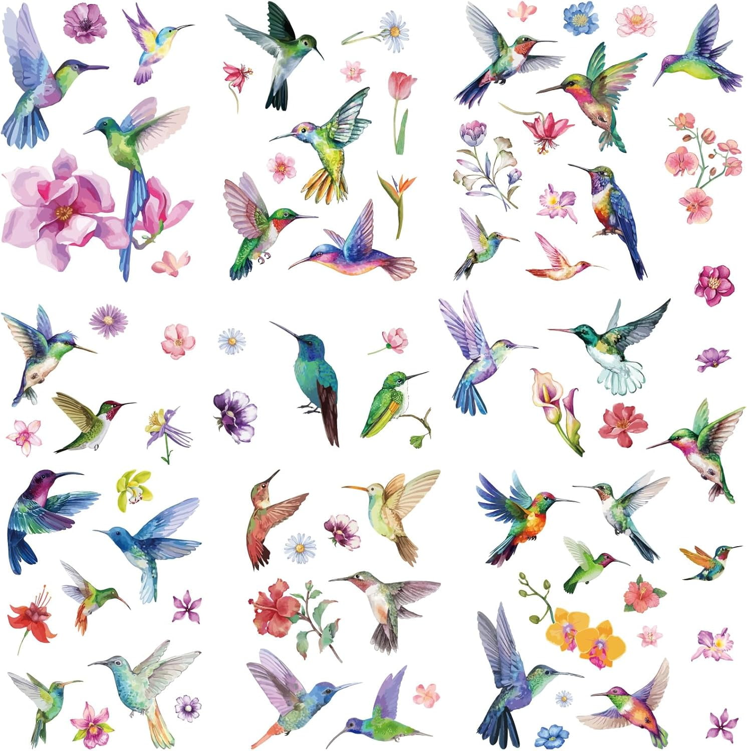 8 Styles Hummingbird Wall Stickers Plant Flower Stickers Bird Window ...