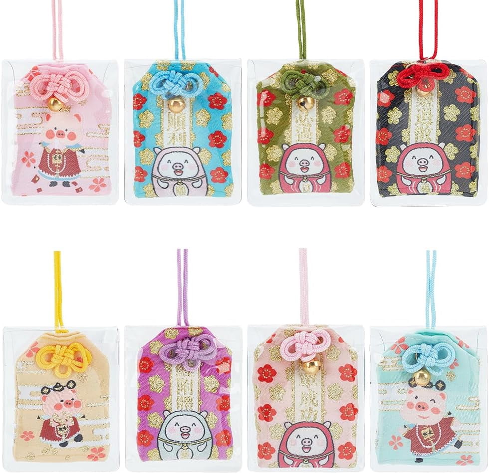 8 Styles Japanese Pig Amulet Omamori Charms Good Luck Hanging Sachet ...