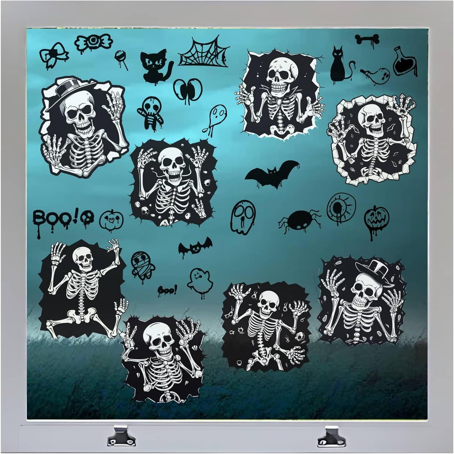 8 Styles Large Window Decals Boo Black Cat Bats Mummy Waterproof Self ...
