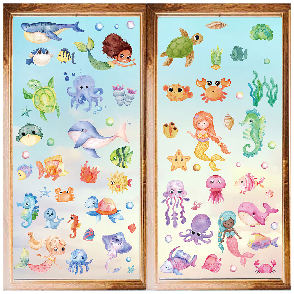 8 Styles Ocean Wall Stickers Marine Animal Window Stickers Decals ...