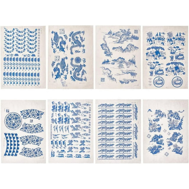 8 Styles Pottery Ceramics Clay Transfer Paper 15x21iinch Blue and White ...