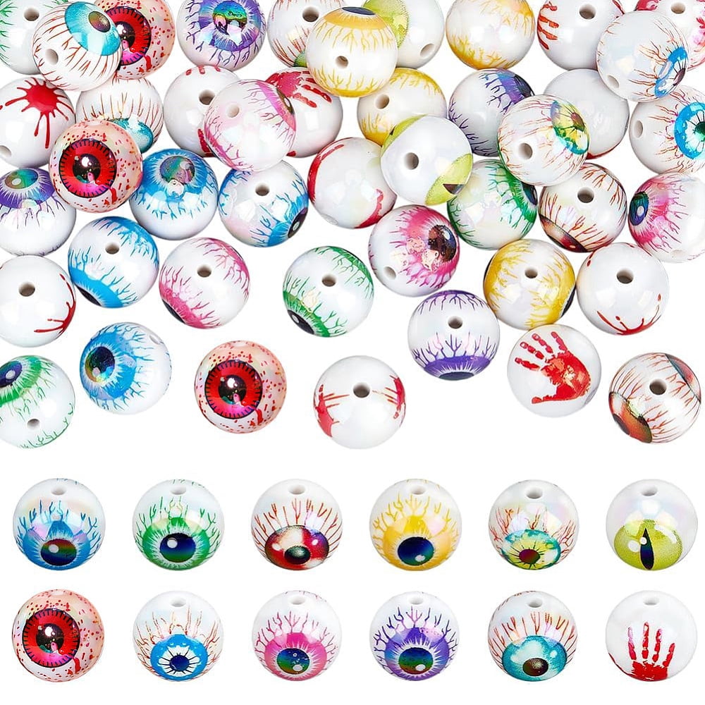 8 Styles Round Eyeball Beads 44pcs Beads 16mm Scary Eyes Bubblegum Bead ...