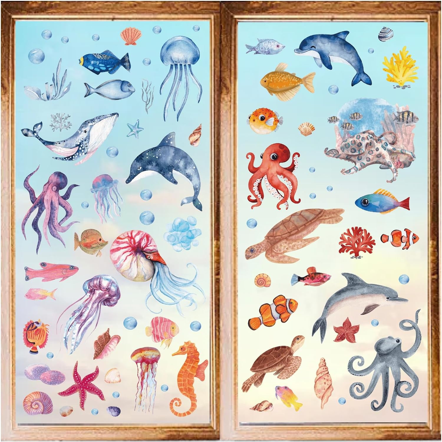 8 Styles Sea Animals Window Decals Stickers Self Adhesive Ocean Whale ...