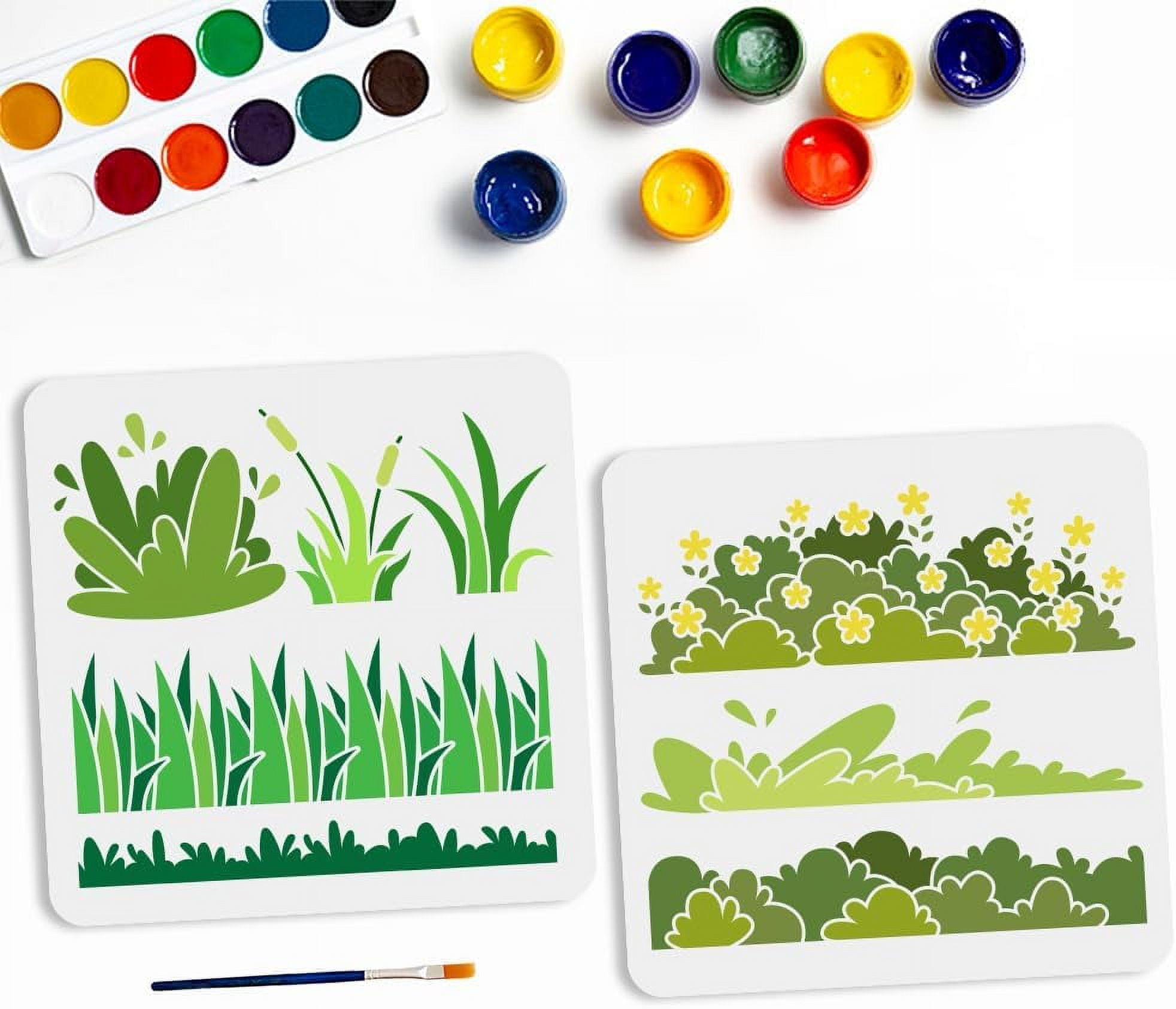 8Styles Tussock Grass Stencil 11.8×11.8inch Large Meadow Template with ...