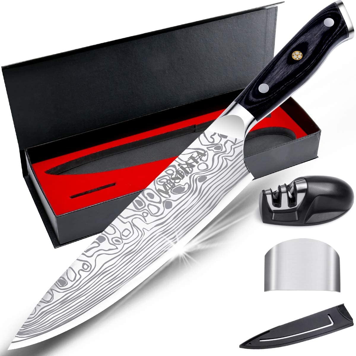 8" Super Sharp Professional Chef's Knife with Finger Guard and Knife ...