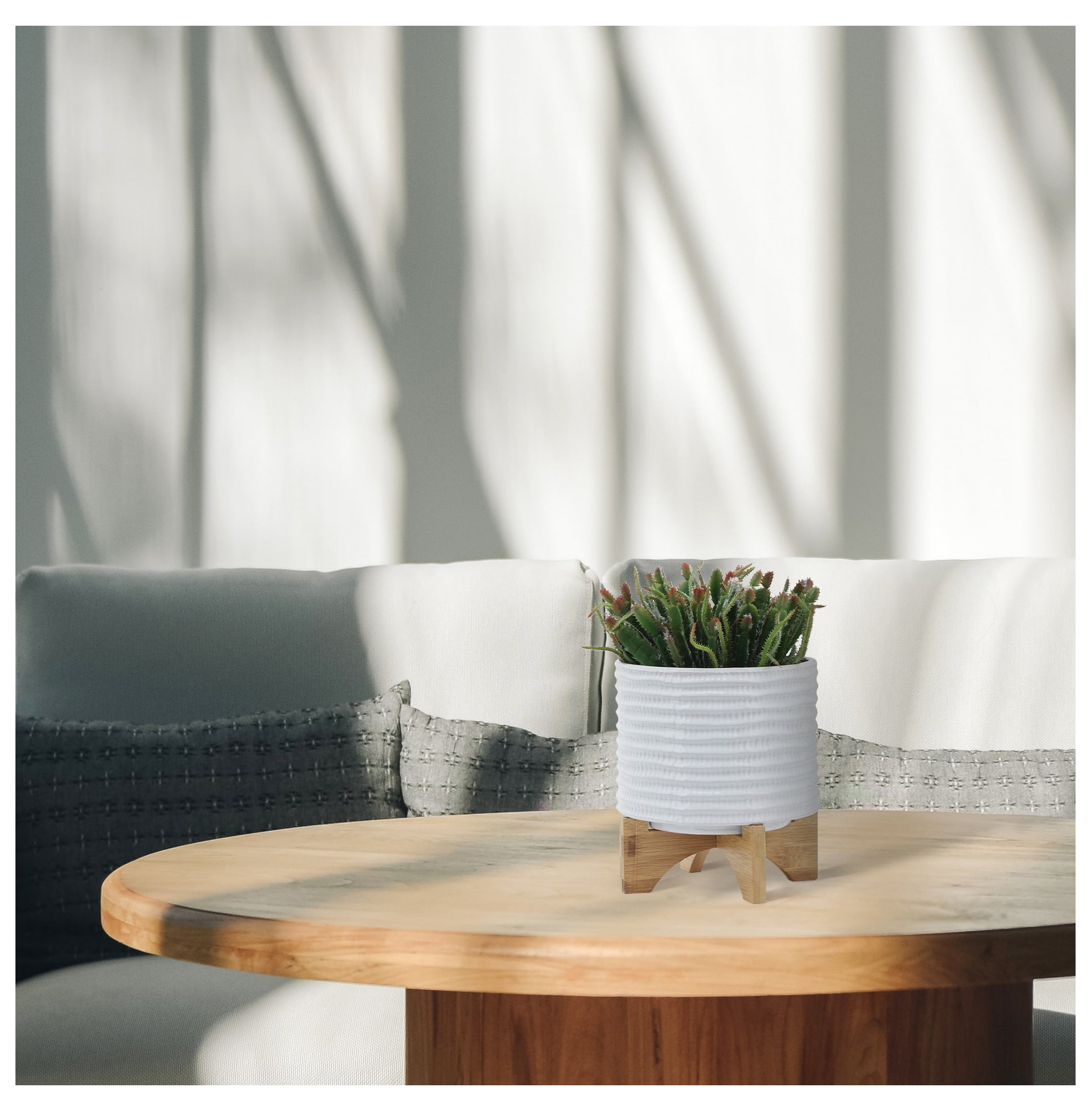 8" TEXTURED PLANTER W/ STAND, WHITE White + Ceramic - Walmart.com