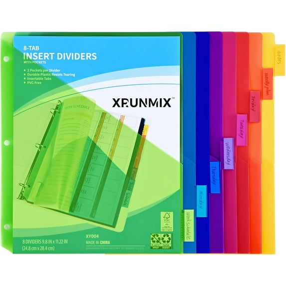 8-Tab Binder Dividers - Index Pockets Divider for 3 Ring Binders, 3 ...