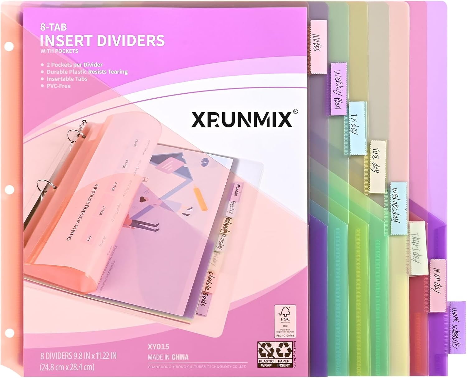 8-Tab Binder Dividers, Index Pockets for 3 Ring Binders, 8 Pastel ...