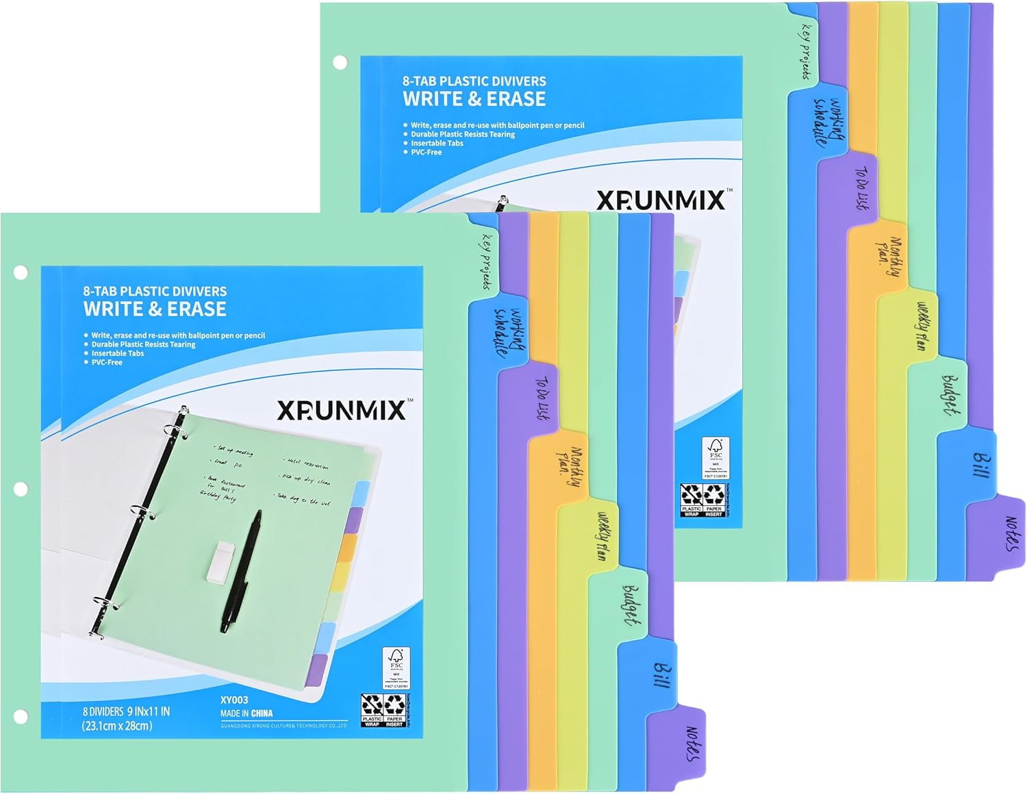 8-Tab Binder-Dividers with Tabs, Write & Erase Divider Tabs for 3 Ring ...