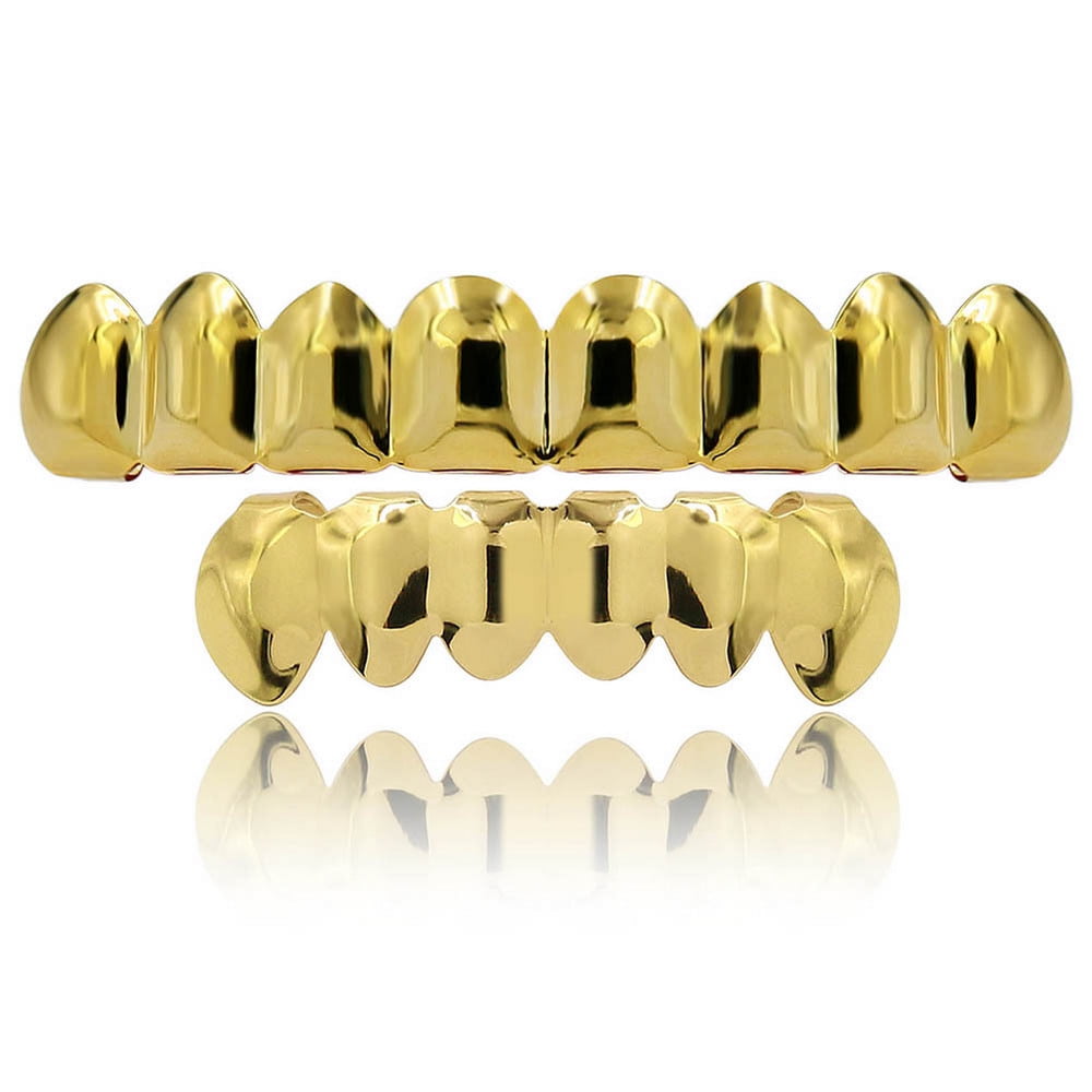 8 Teeth GOLD Color PLANTING Top Bottom GRILL Bling Mouth Teeth Caps Hip ...