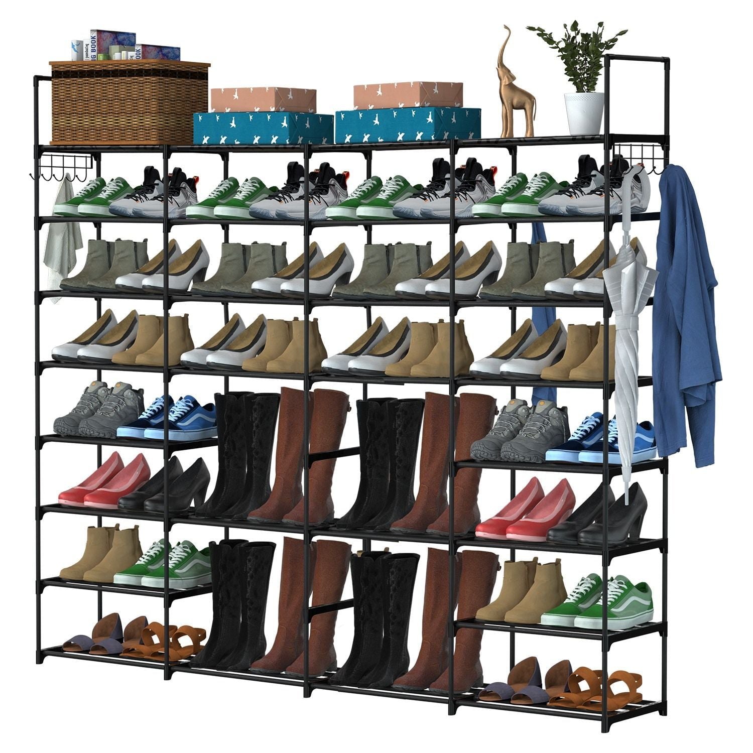 8-Tier 4-Row Shoe Rack Metal Shoe Storage Shelf Free Standing Large ...