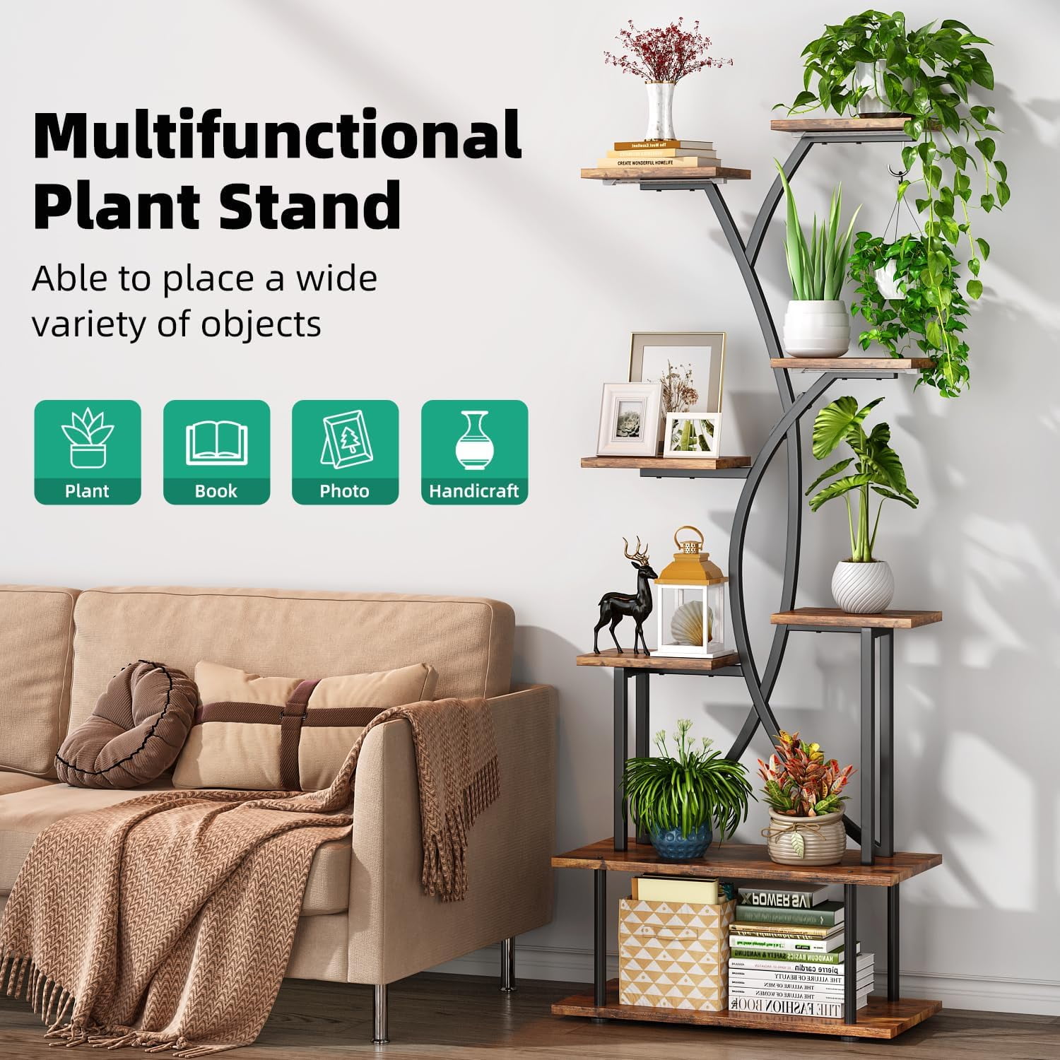 8-Tier 68.11" Indoor Plant Stand with Grow Lights, S-Shaped Corner ...