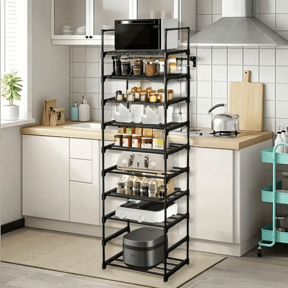 8 Tier Adjustable Kitchen Shelf, Kitchen Organizer Storage, Black Metal ...