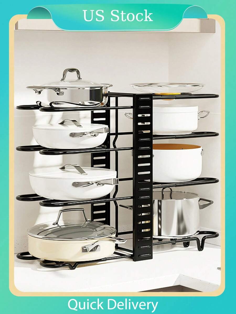 8-Tier Adjustable Pot & Lid Organizer – Heavy-Duty Under-Cabinet ...