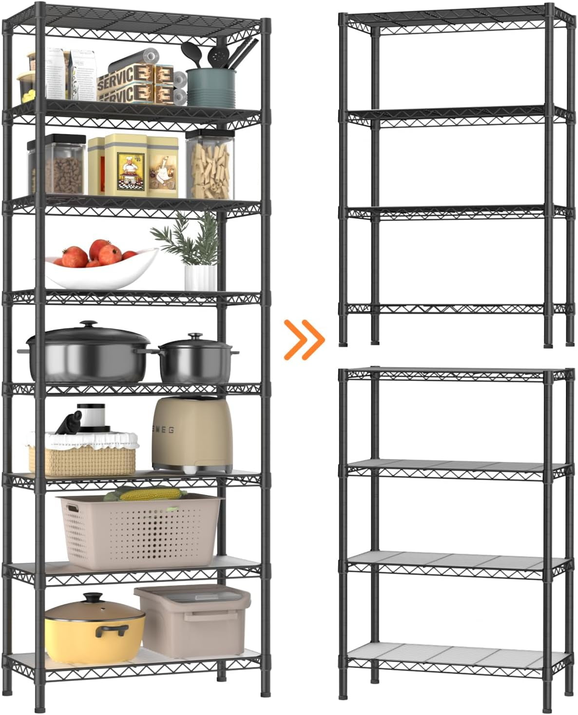 8 Tier Adjustable Storage Shelves Heavy Duty Metal Shelf Wire Shelving ...