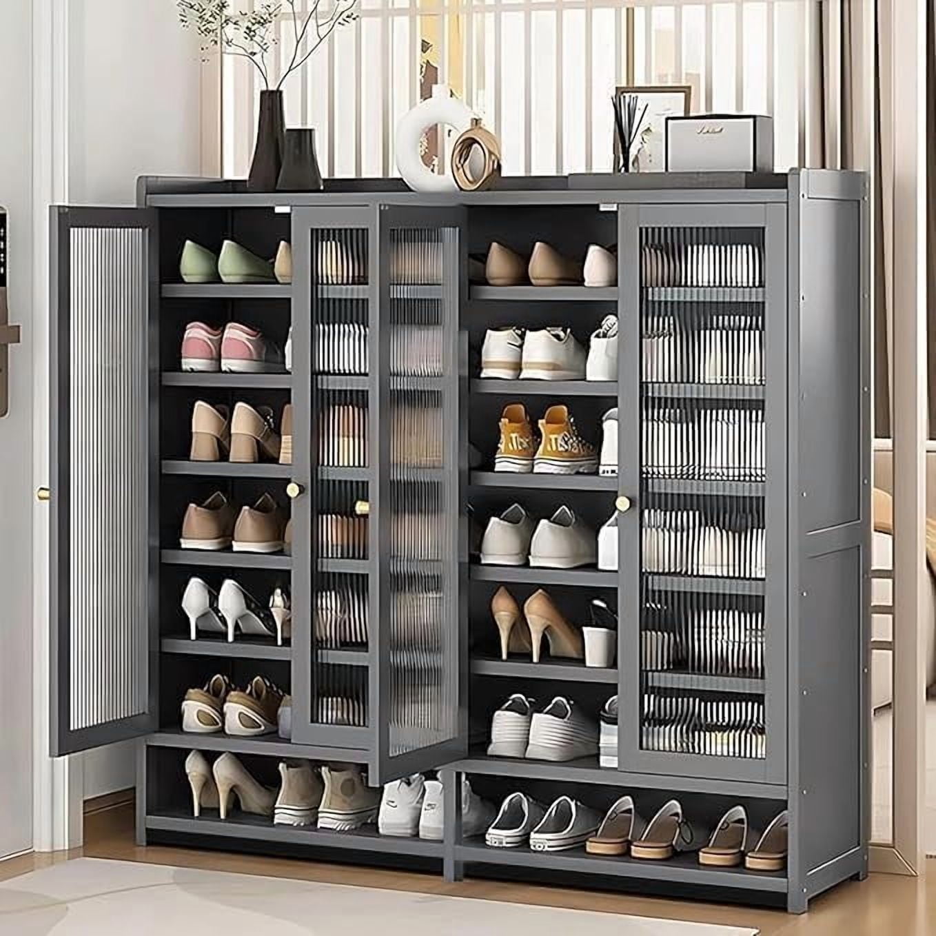 8-Tier Bamboo Shoe Cabinet with Doors, 36-40 Pairs Freestanding Shoe ...
