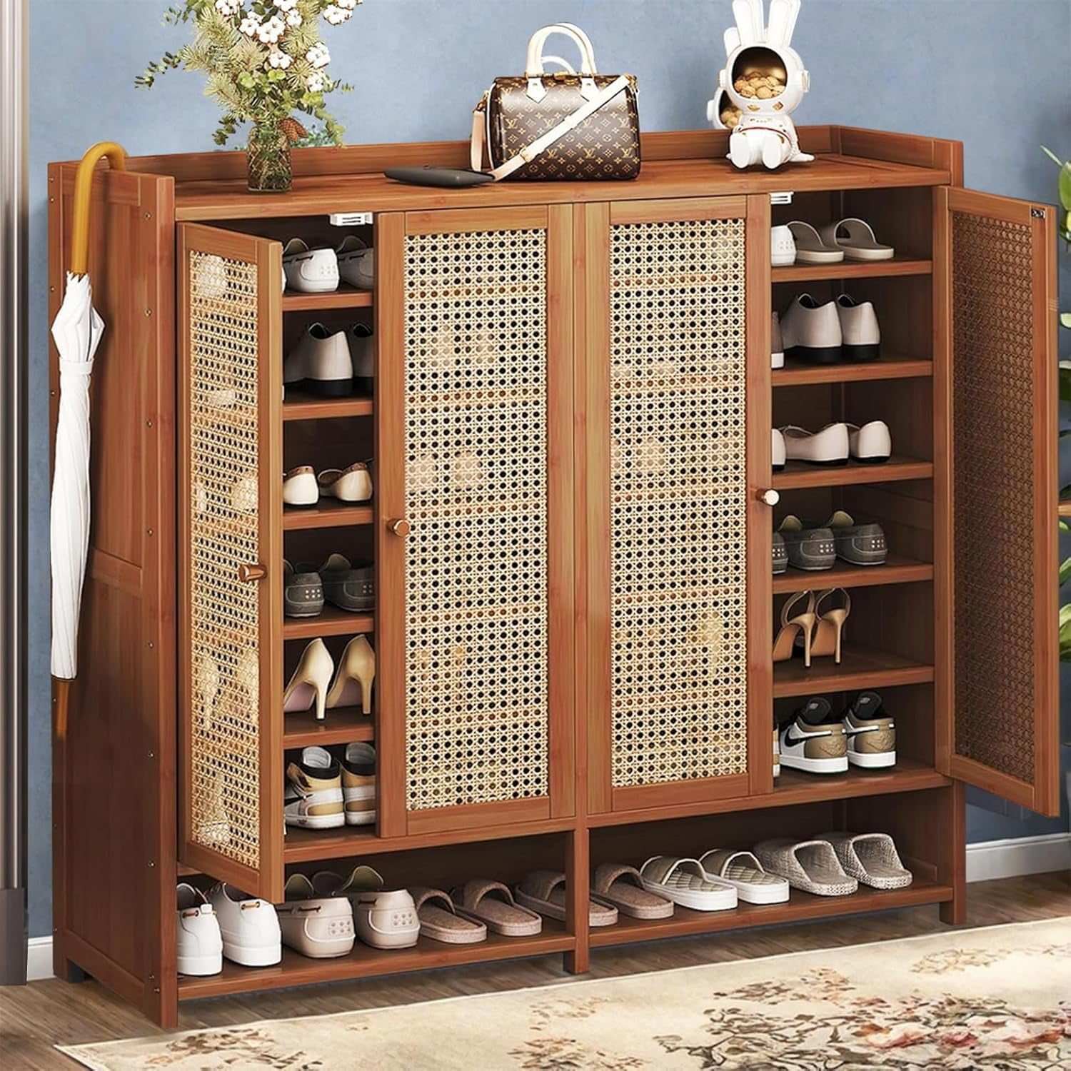 8 Tier Bamboo Shoe Storage Cabinet with Doors, 39-41 Pairs Shoe Rack ...