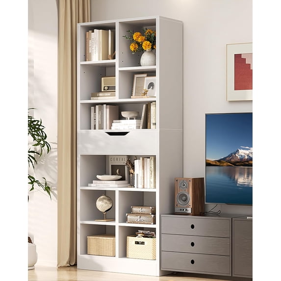 8-Tier Book Shelf with Drawer 73.6" Tall Bookcase and Bookshelf Modern ...