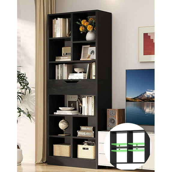 8-Tier Book Shelf with Drawer, 73.6" Tall Bookcase and Bookshelf Modern ...