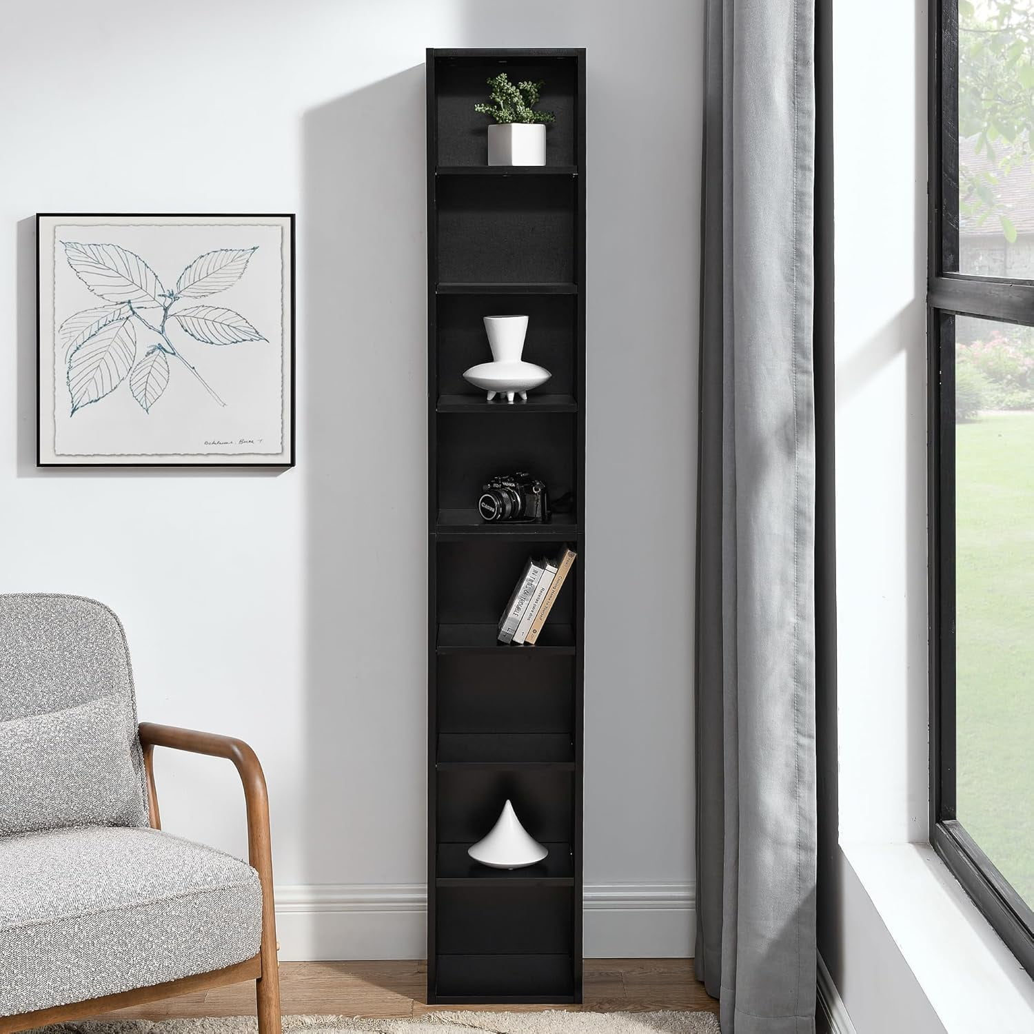 8-Tier Bookshelf, Tall Narrow Bookcase with Adjustable Shelves, Home ...