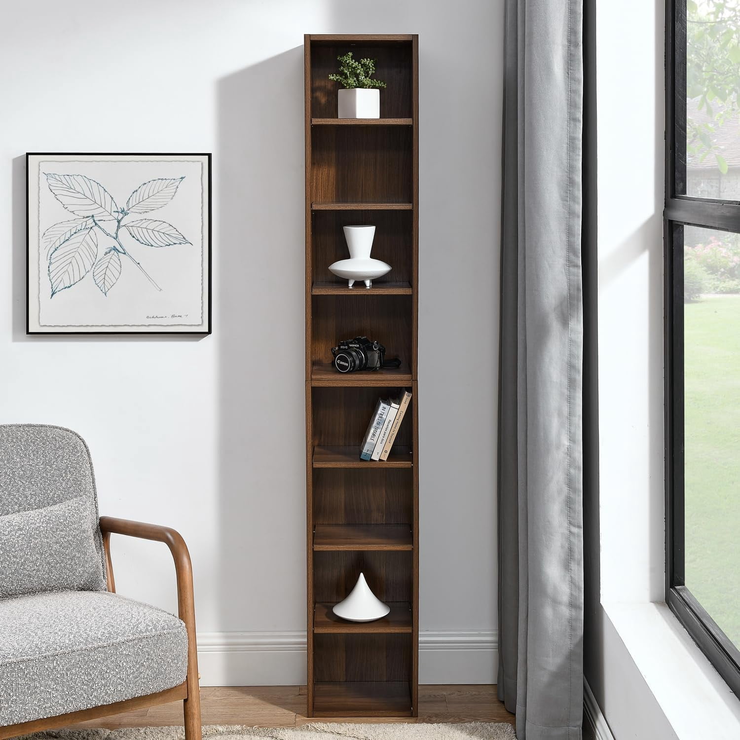 8-Tier CD/DVD Storage Tower with Adjustable Shelves Tall Narrow ...