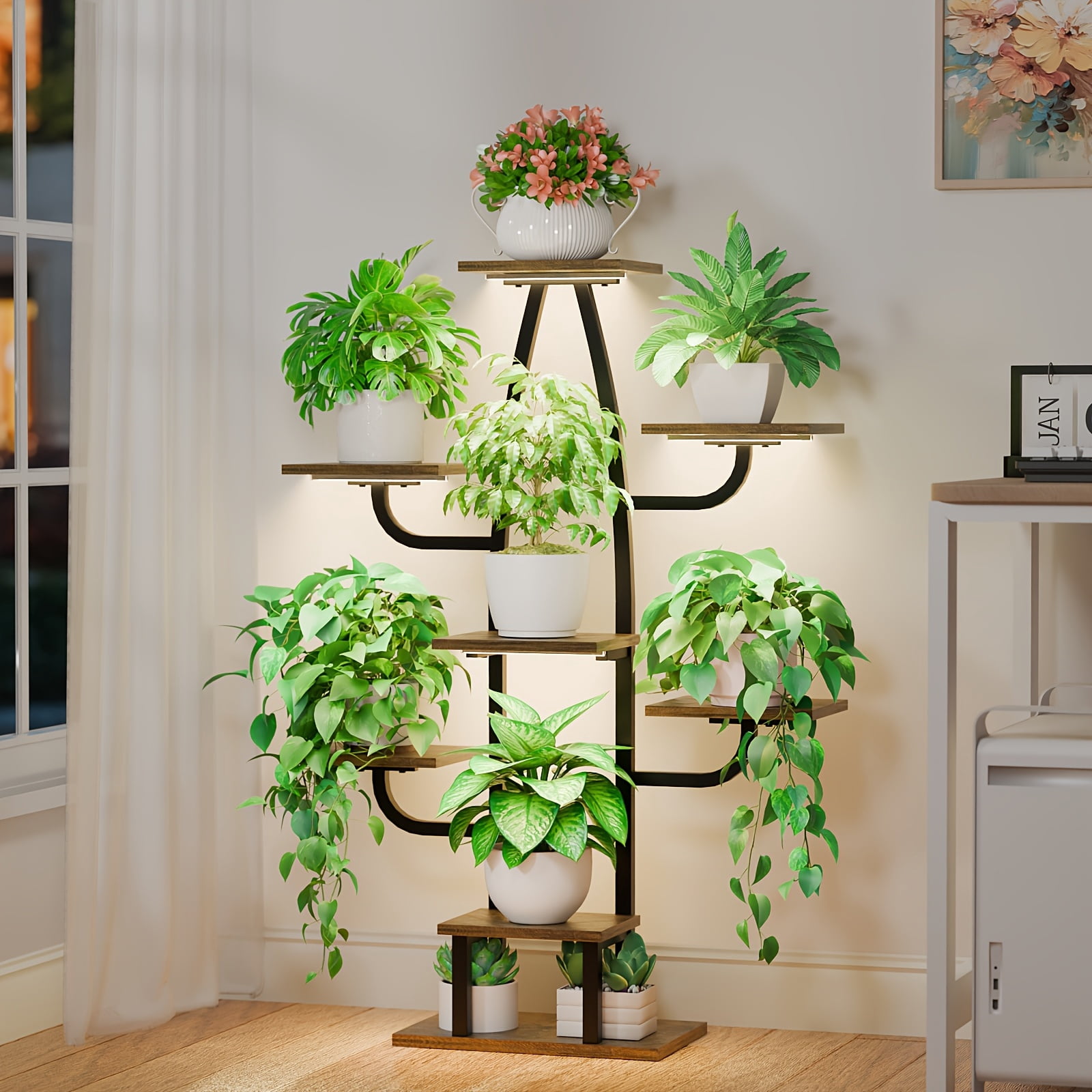 8-Tier Corner Plant Stand with Grow Lights, 43-Inch Multi-Functional ...