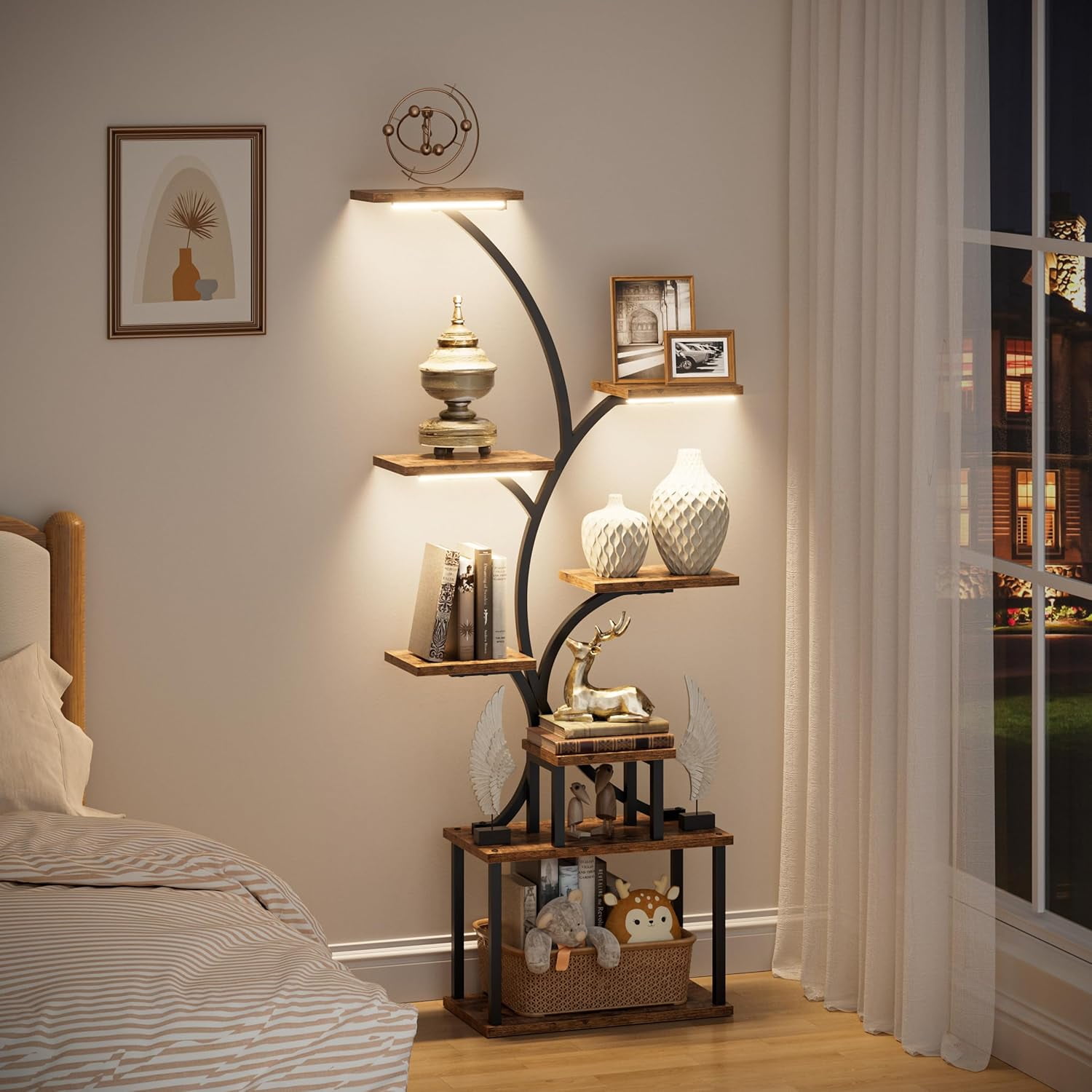 8 Tier Corner Shelf with LED Light, 62.2” Tall Display Shelf, Corner ...