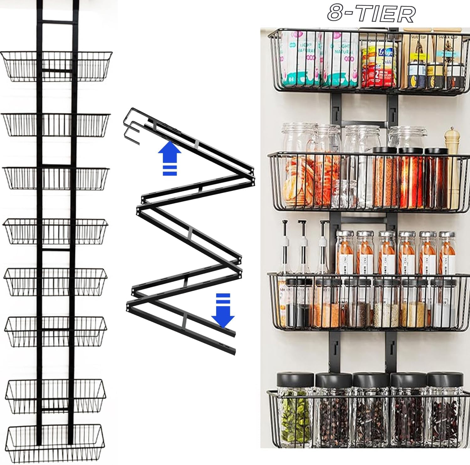 8-Tier Over the Door Pantry Organizer, Heavy-Duty Metal with 8 Baskets ...