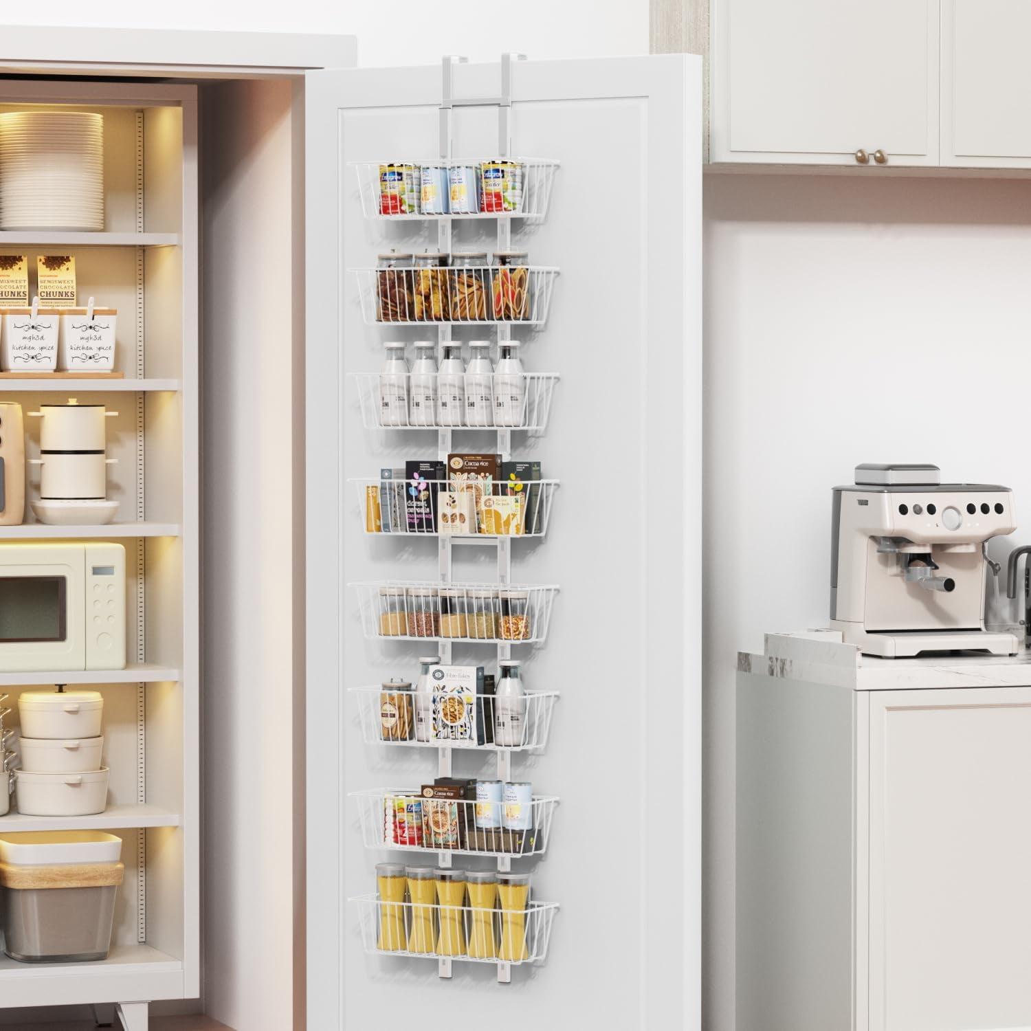 8-Tier Over Door Pantry Organizer with Mesh Baskets, Foldable Metal ...