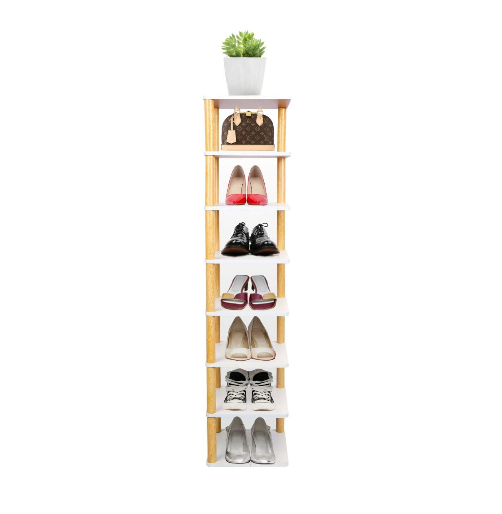 8 Tier Entryway Wooden Shoe Rack Vertical Shoe Shelf Stand Storage ...